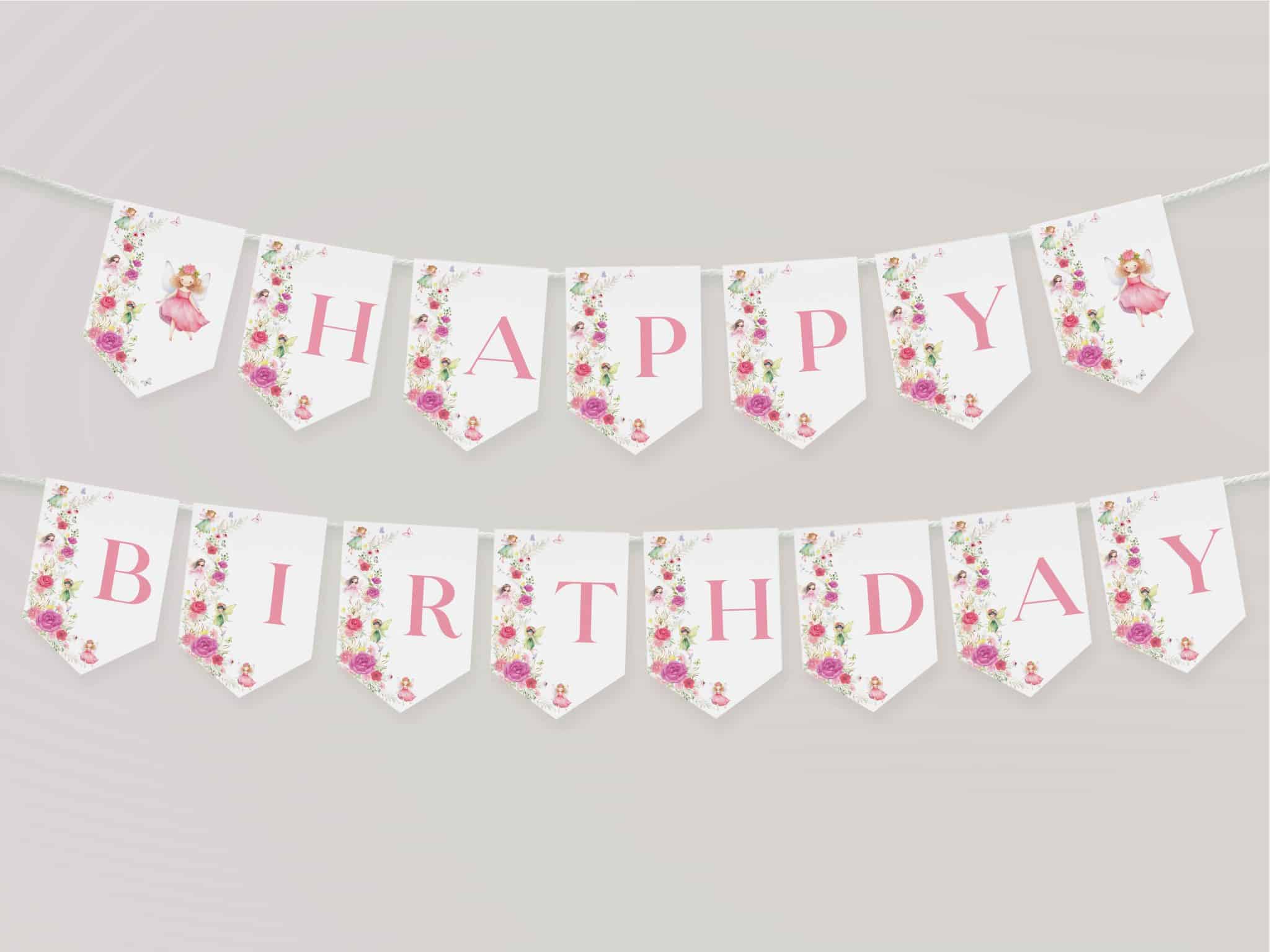 Fairy Floral Birthday Banner - Goober Studio Prints