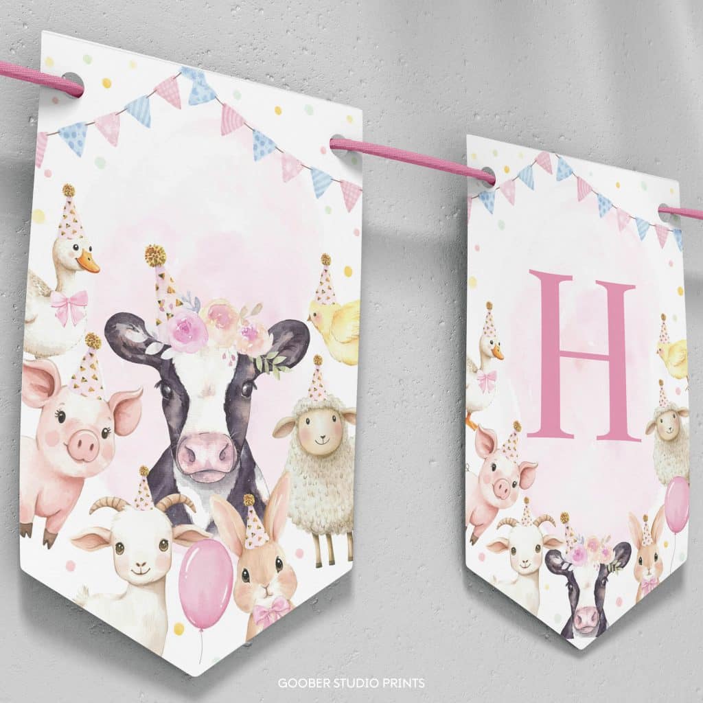 Farm Animals Birthday Party Banner - Goober Studio Prints