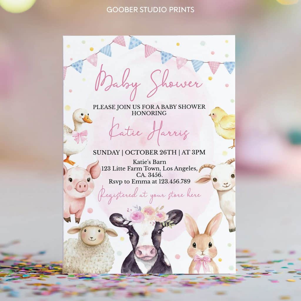 Farm Animals Baby Shower Invitation - Goober Studio Prints