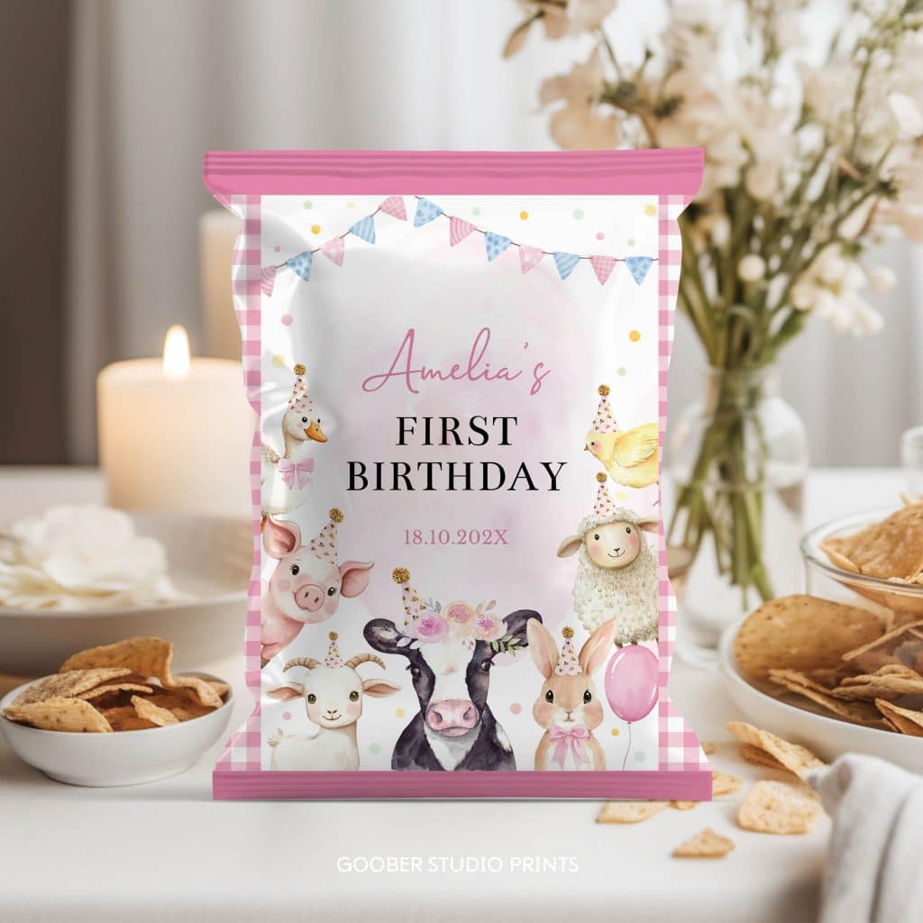 Farm Animals Birthday Party Chip Bags - Goober Studio Prints