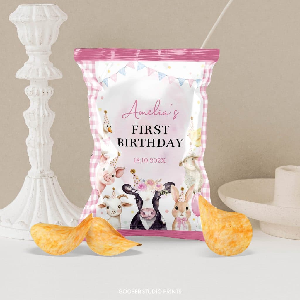Farm Animals Birthday Party Chip Bags - Goober Studio Prints