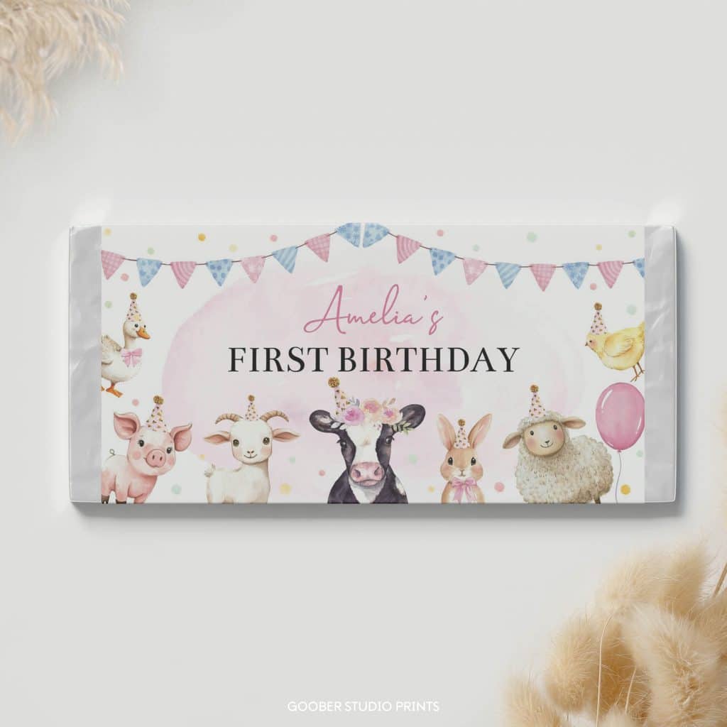 Farm Animals Birthday Party Chocolate Bar Wrappers - Goober Studio Prints