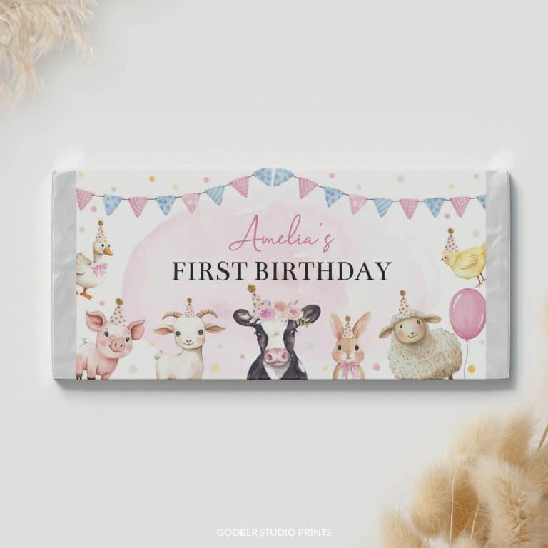 Farm Animals Birthday Party Chocolate Bar Wrappers - Goober Studio Prints