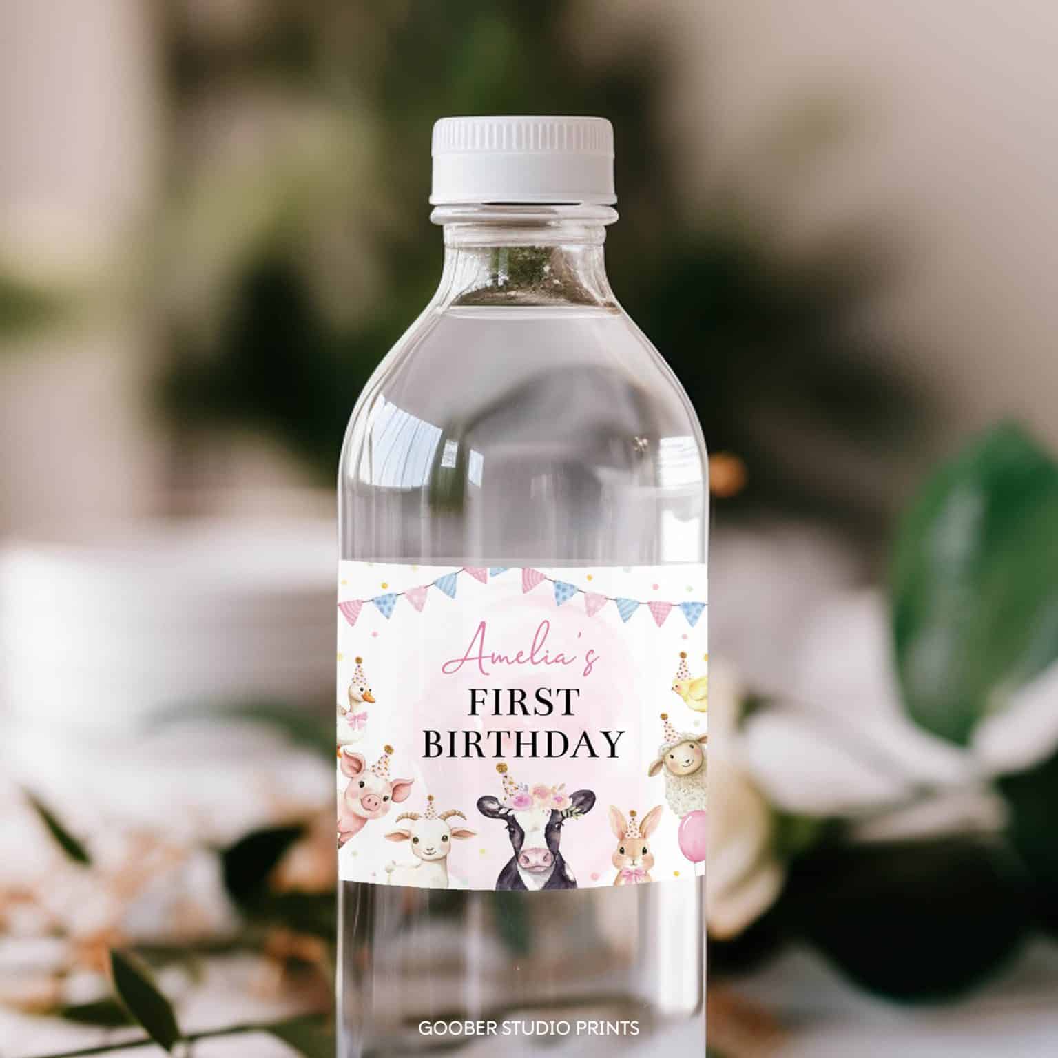 Farm Animals Birthday Party Water Bottle Label - Goober Studio Prints