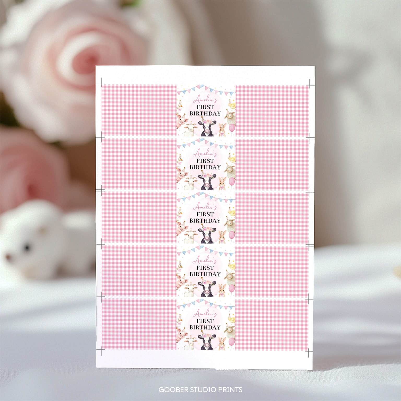 Farm Animals Birthday Party Water Bottle Label - Goober Studio Prints