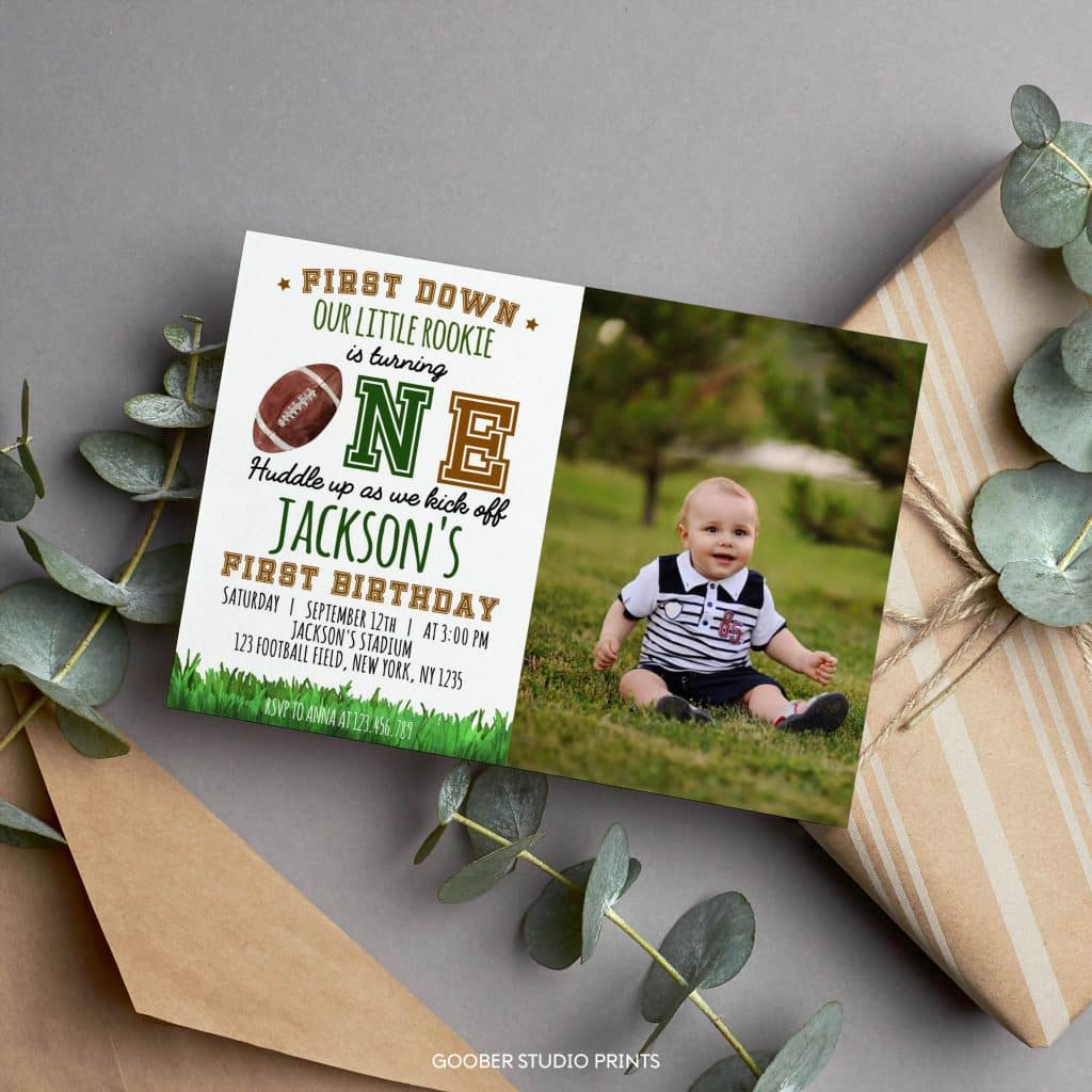 Football First Birthday Photo Invitation - Goober Studio Prints