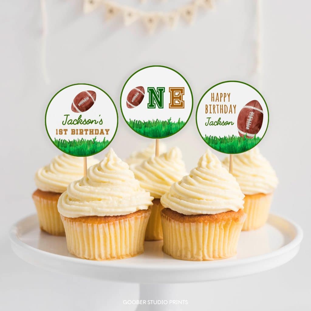 Football Birthday Cupcake Toppers - Goober Studio Prints