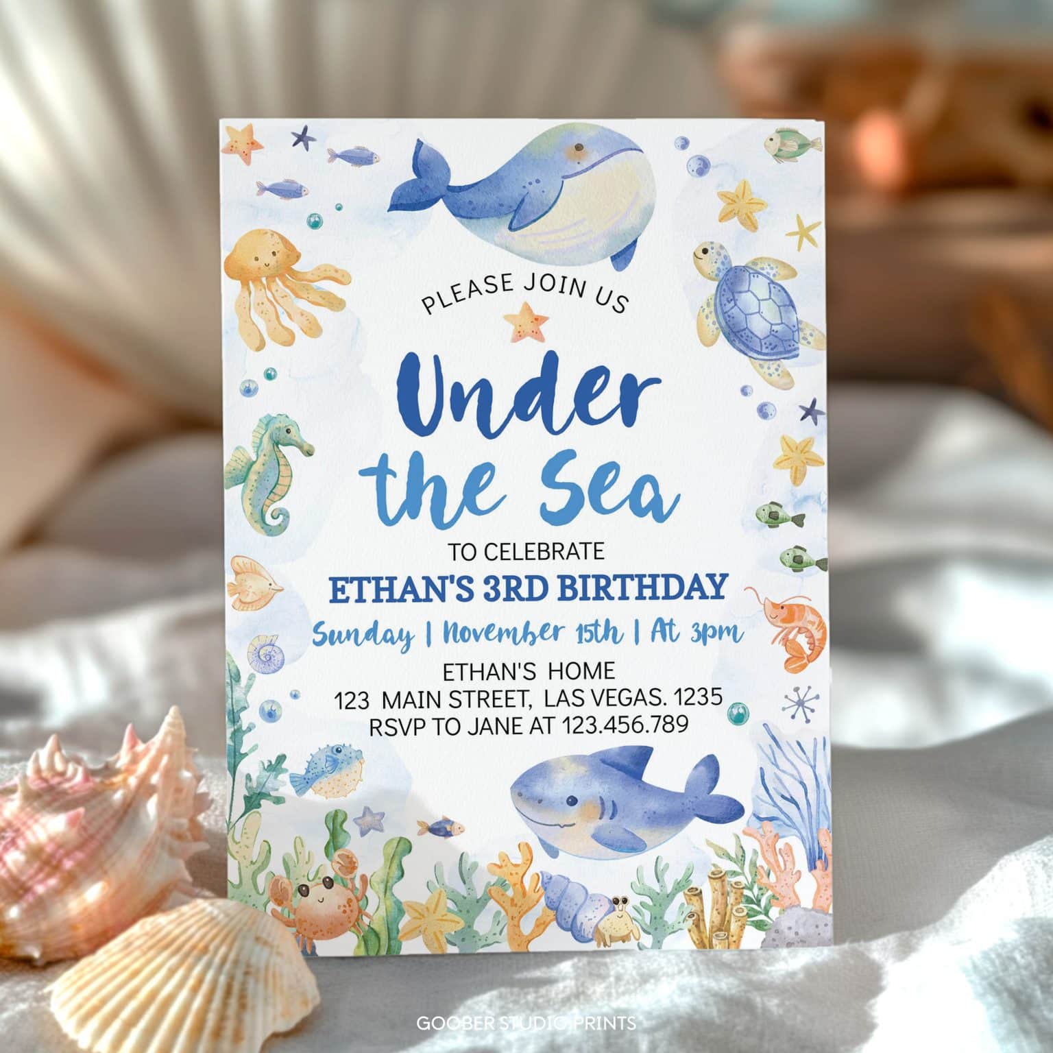 Under The Sea 3rd Birthday Invitation - Goober Studio Prints