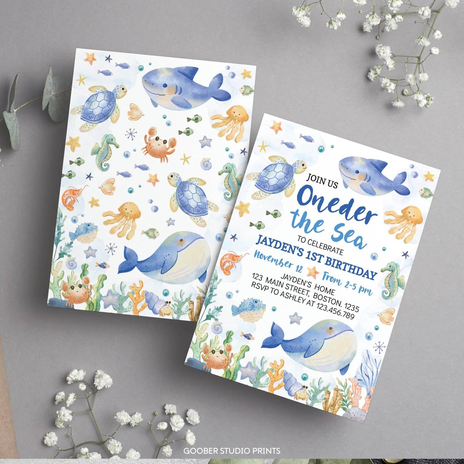 Oneder The Sea First Birthday Invitation - Goober Studio Prints