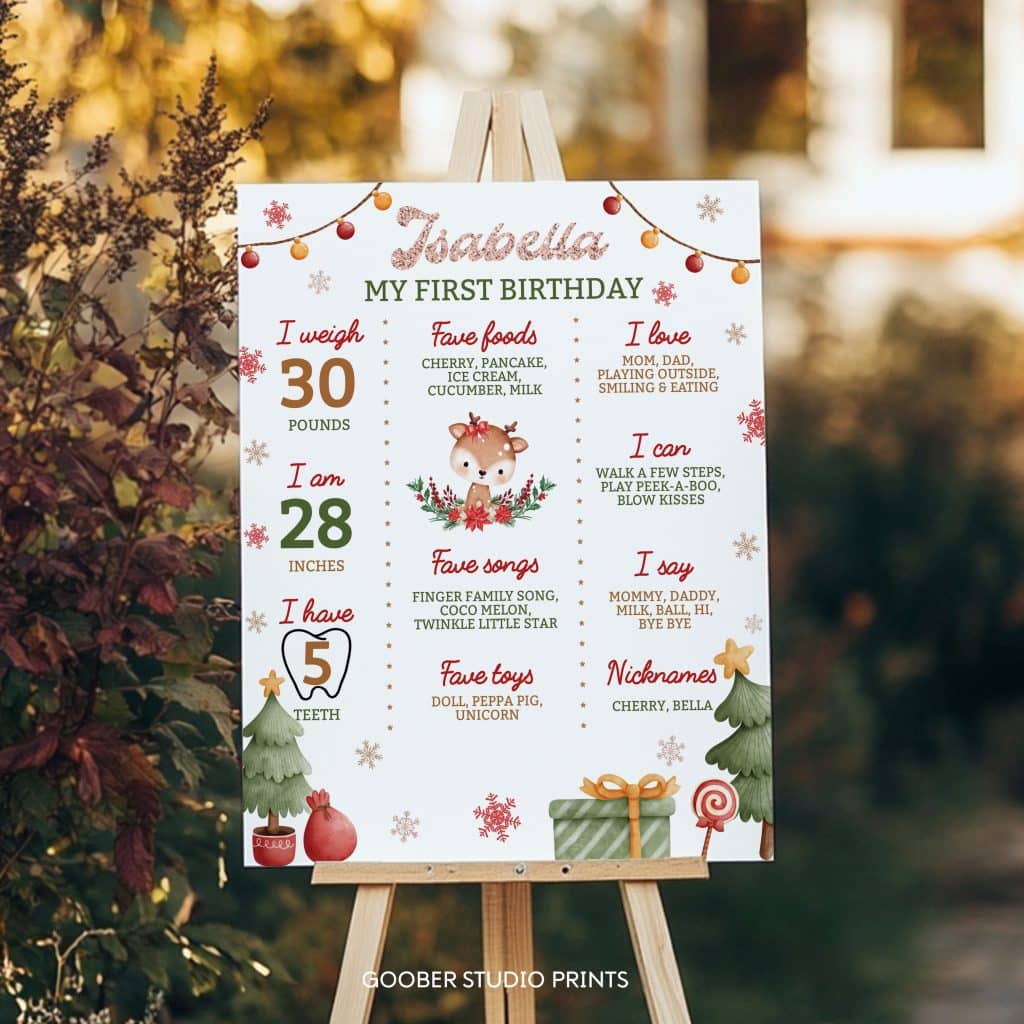 Christmas Reindeer Birthday Milestone Poster - Goober Studio Prints