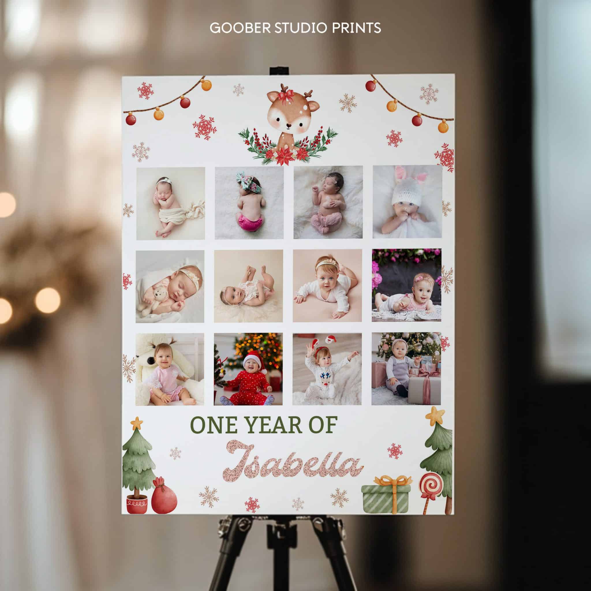 Christmas Reindeer Birthday Milestone Photo Collage - Goober Studio Prints