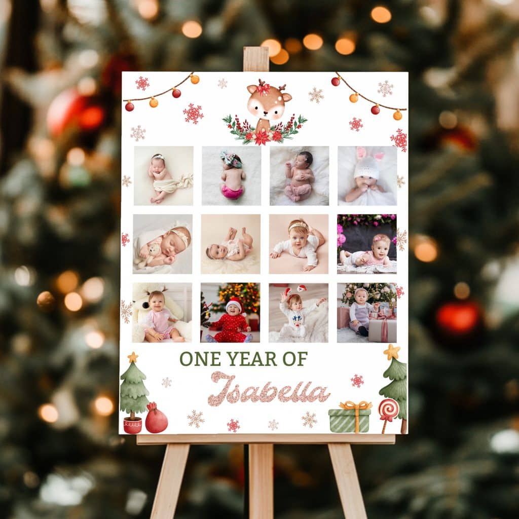 Christmas Reindeer Birthday Milestone Photo Collage - Goober Studio Prints