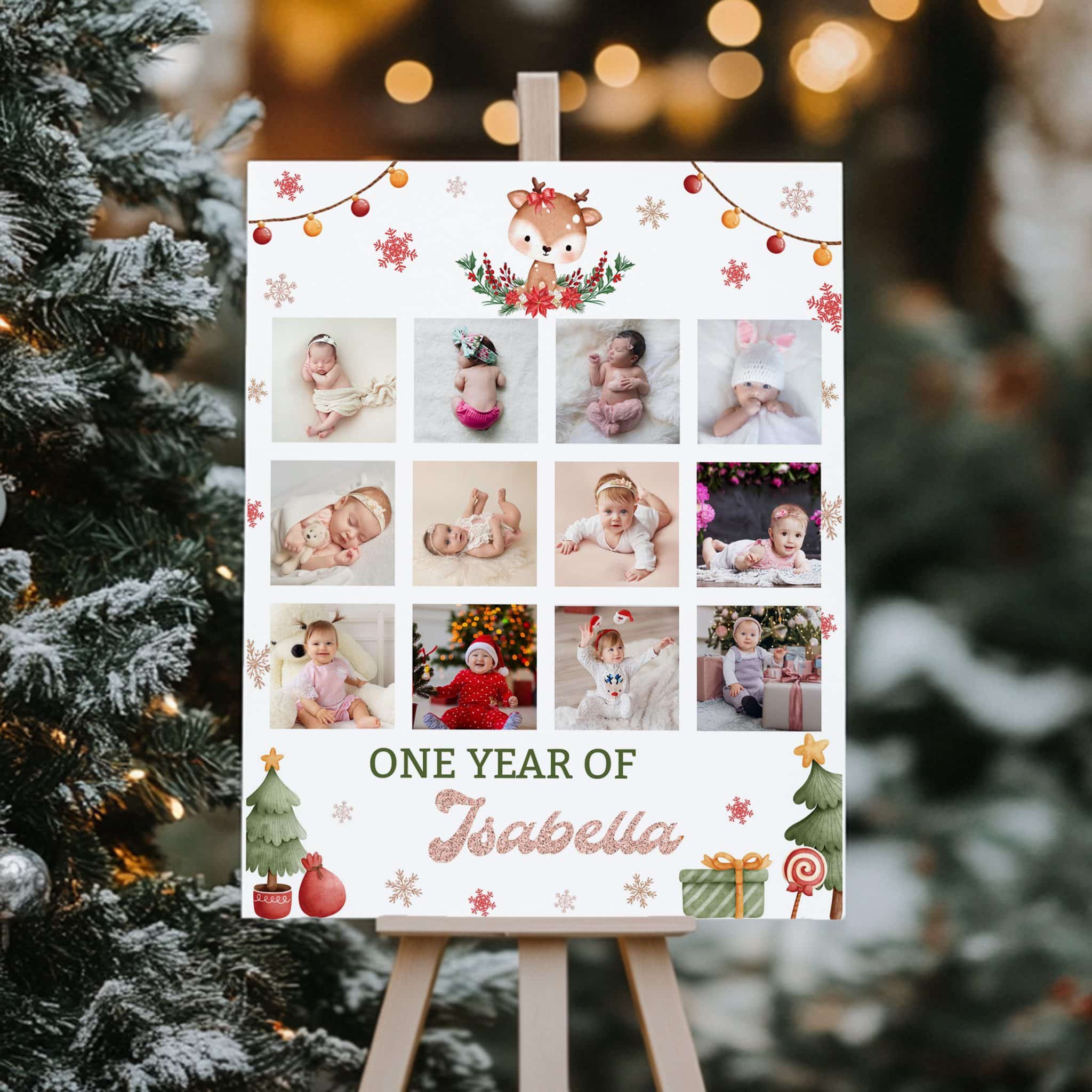 Christmas Reindeer Birthday Milestone Photo Collage - Goober Studio Prints