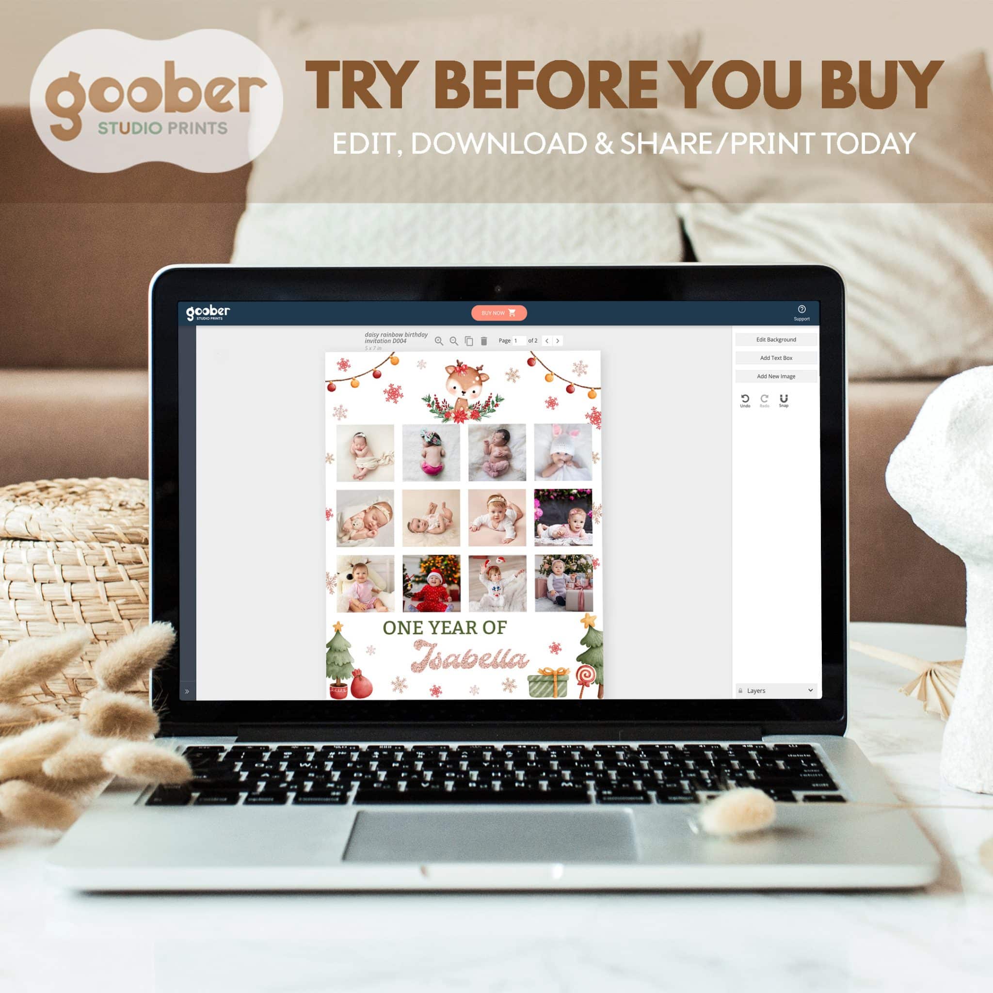 Christmas Reindeer Birthday Milestone Photo Collage - Goober Studio Prints