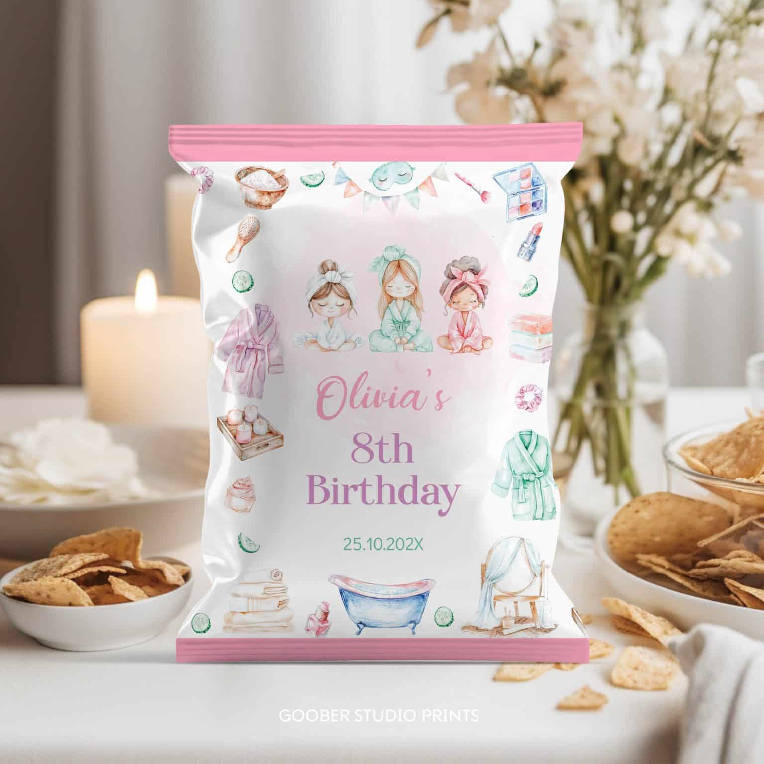 Spa Birthday Party Chip Bags - Goober Studio Prints