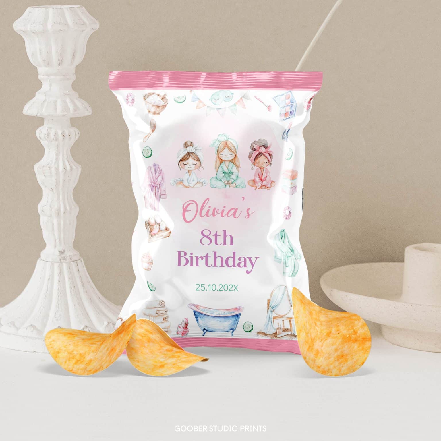 Spa Birthday Party Chip Bags - Goober Studio Prints