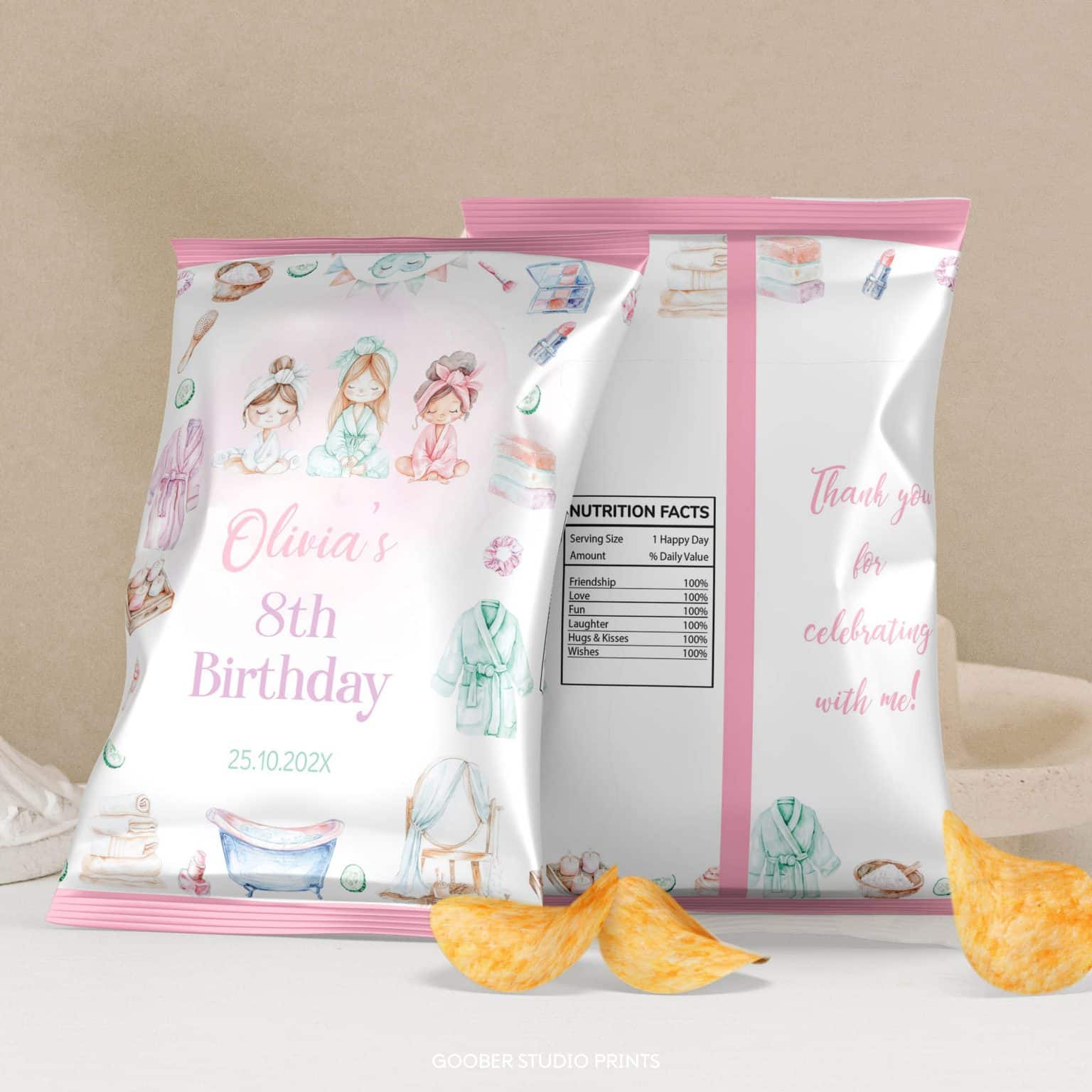 Spa Birthday Party Chip Bags - Goober Studio Prints