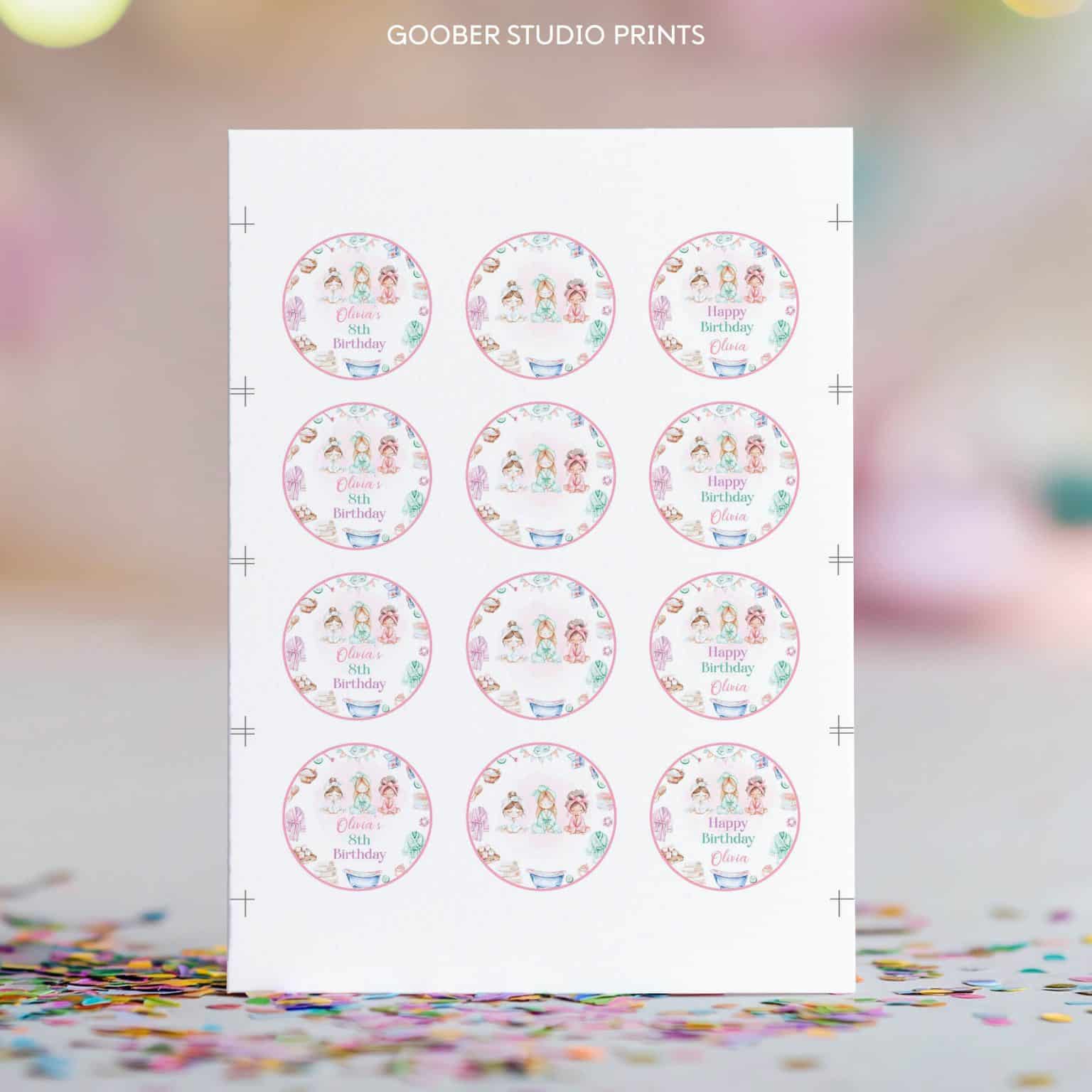 Spa Birthday Party Cupcake Toppers - Goober Studio Prints
