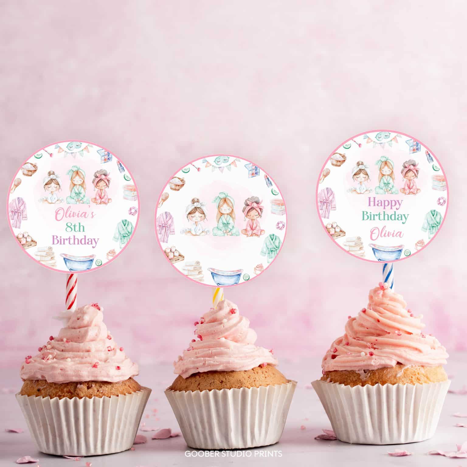 Spa Birthday Party Cupcake Toppers - Goober Studio Prints
