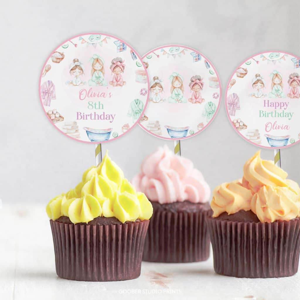 Spa Birthday Party Cupcake Toppers - Goober Studio Prints