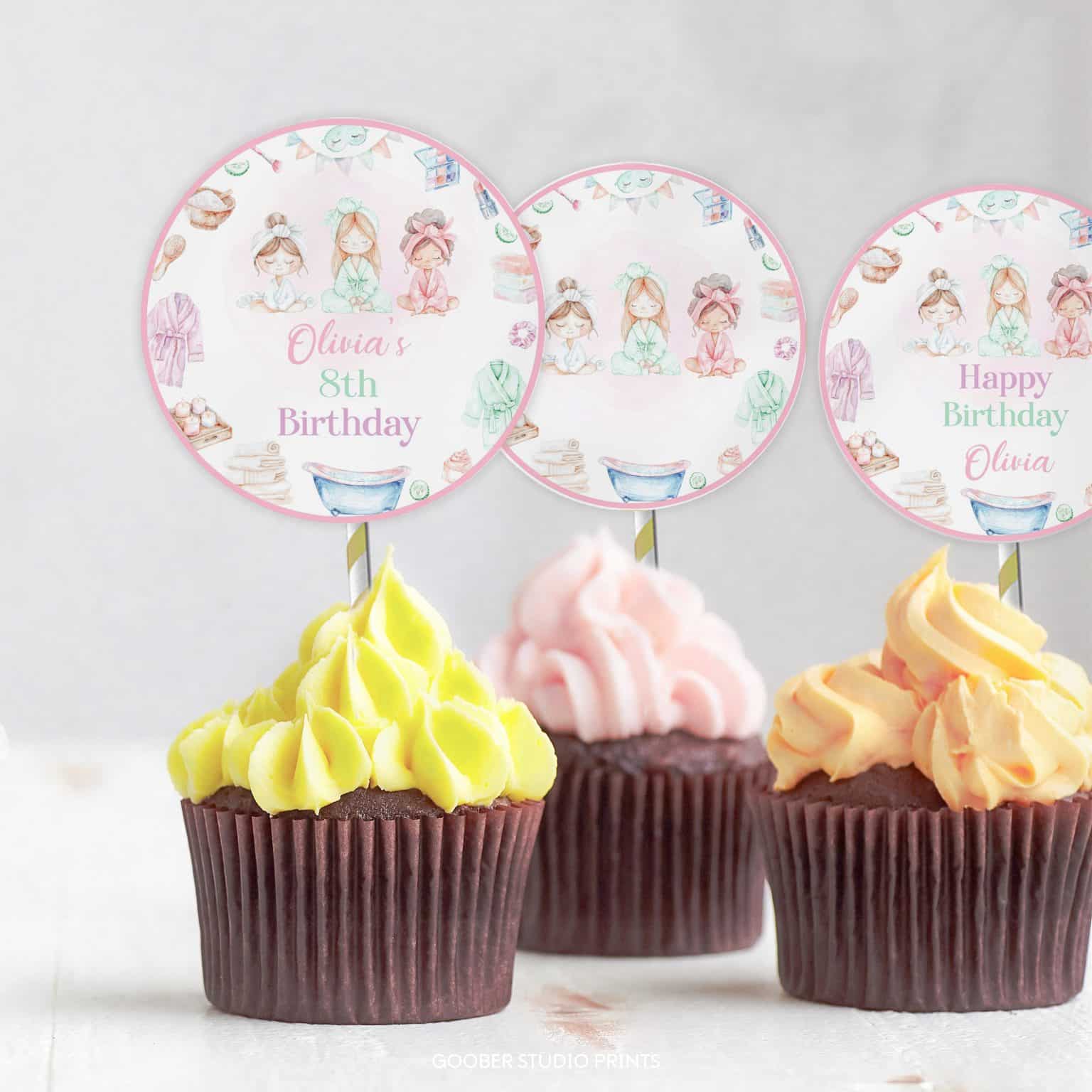 Spa Birthday Party Cupcake Toppers - Goober Studio Prints