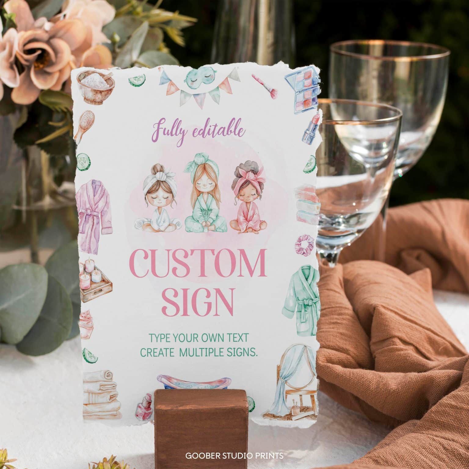 Spa Birthday Party Custom Table Sign - Goober Studio Prints