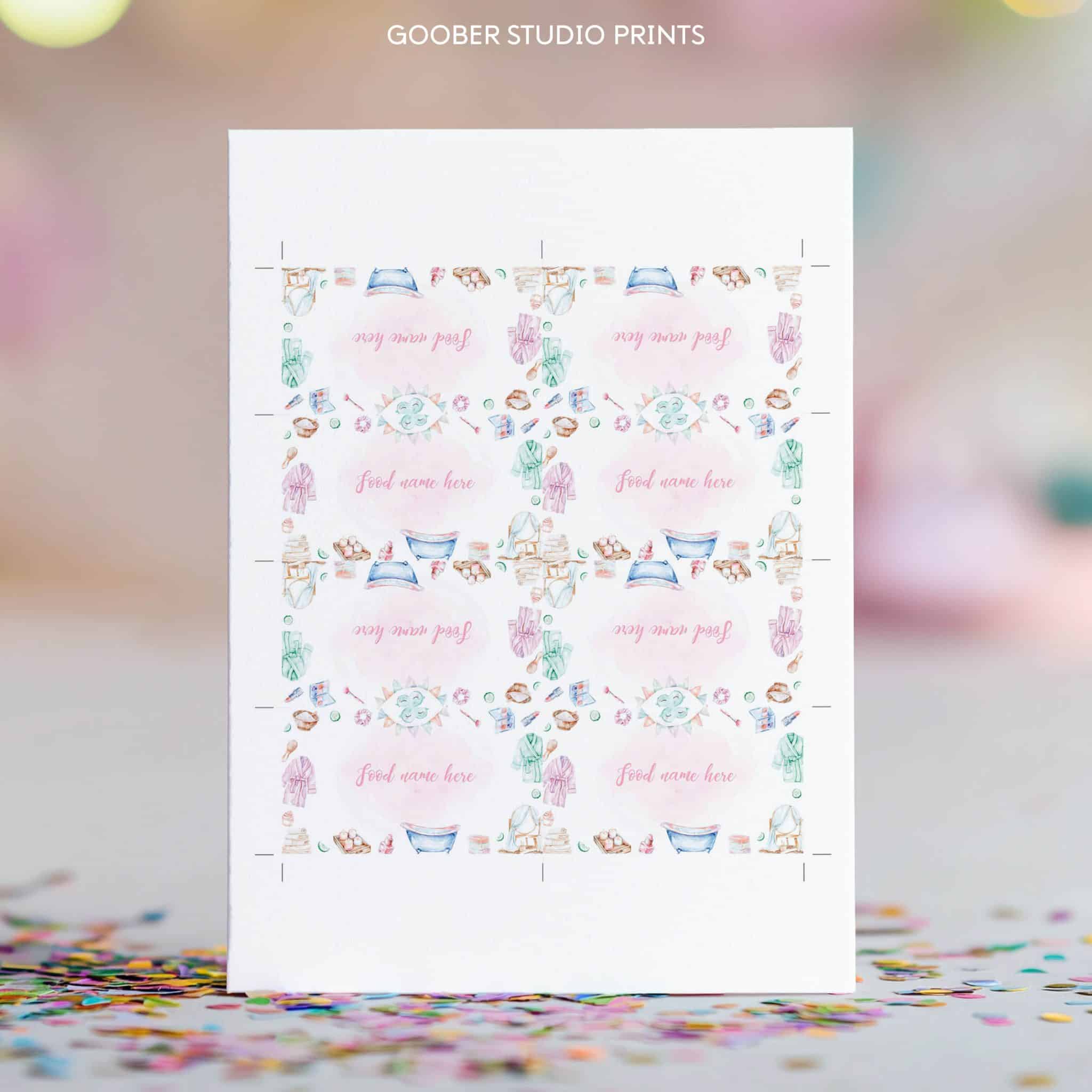 Spa Birthday Party Food Tent Cards - Goober Studio Prints