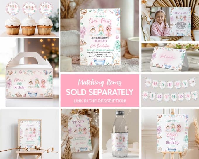 Spa Birthday Party Time Capsule Sign & Card - Goober Studio Prints