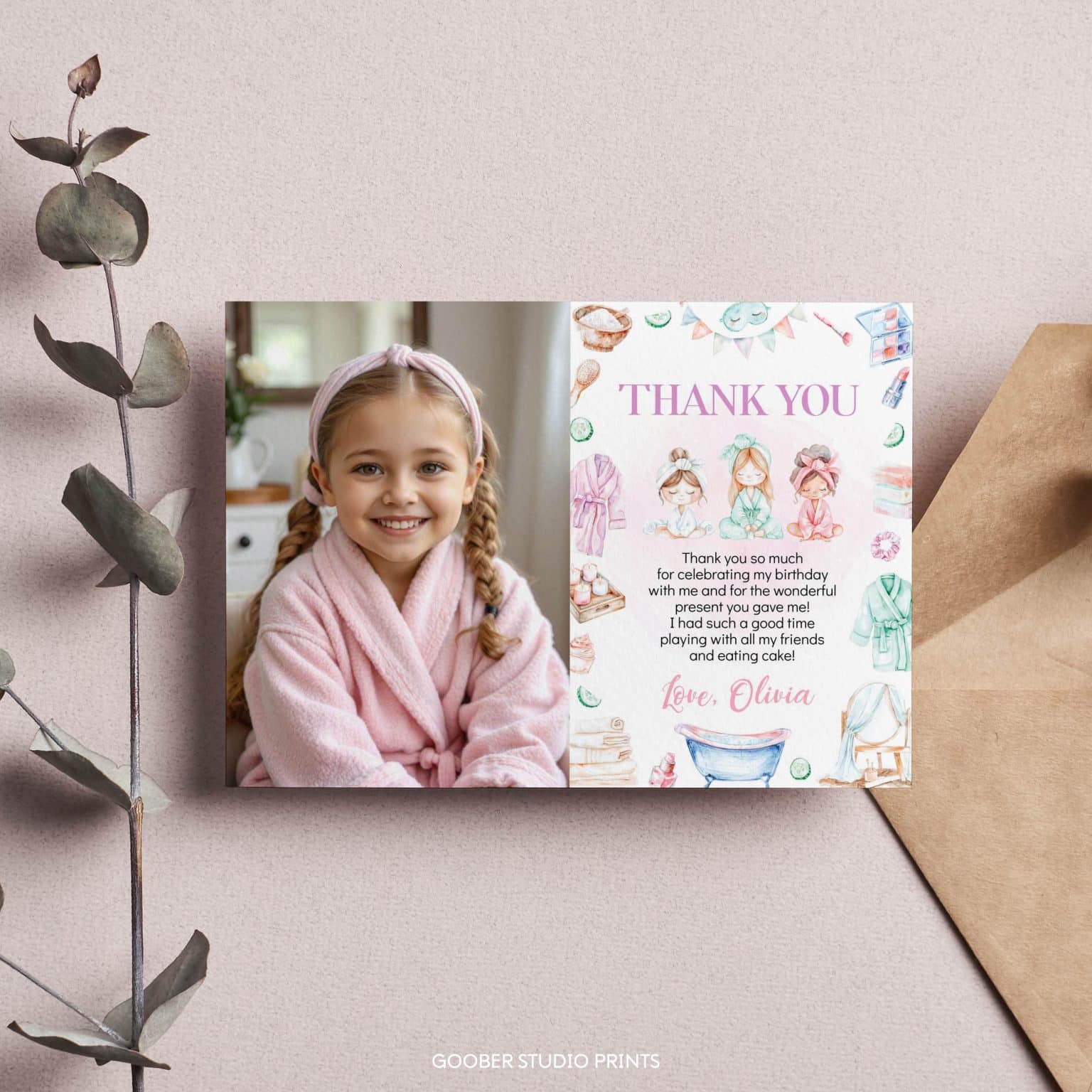 Spa Birthday Party Thank You Card - Goober Studio Prints