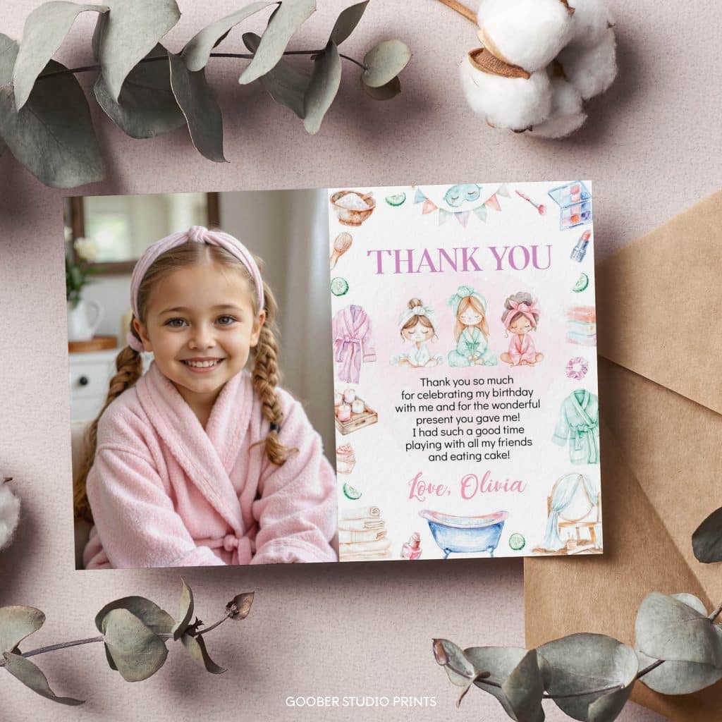Spa Birthday Party Thank You Card - Goober Studio Prints