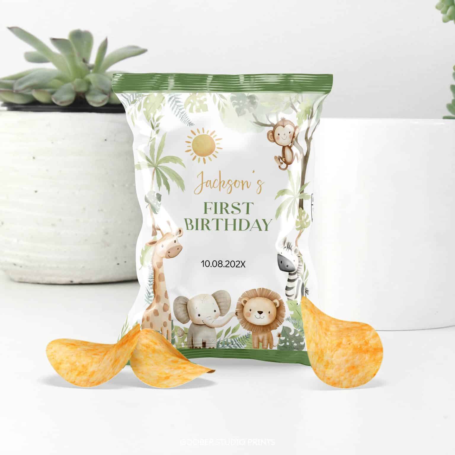 Safari Wild One Birthday Chip Bags - Goober Studio Prints