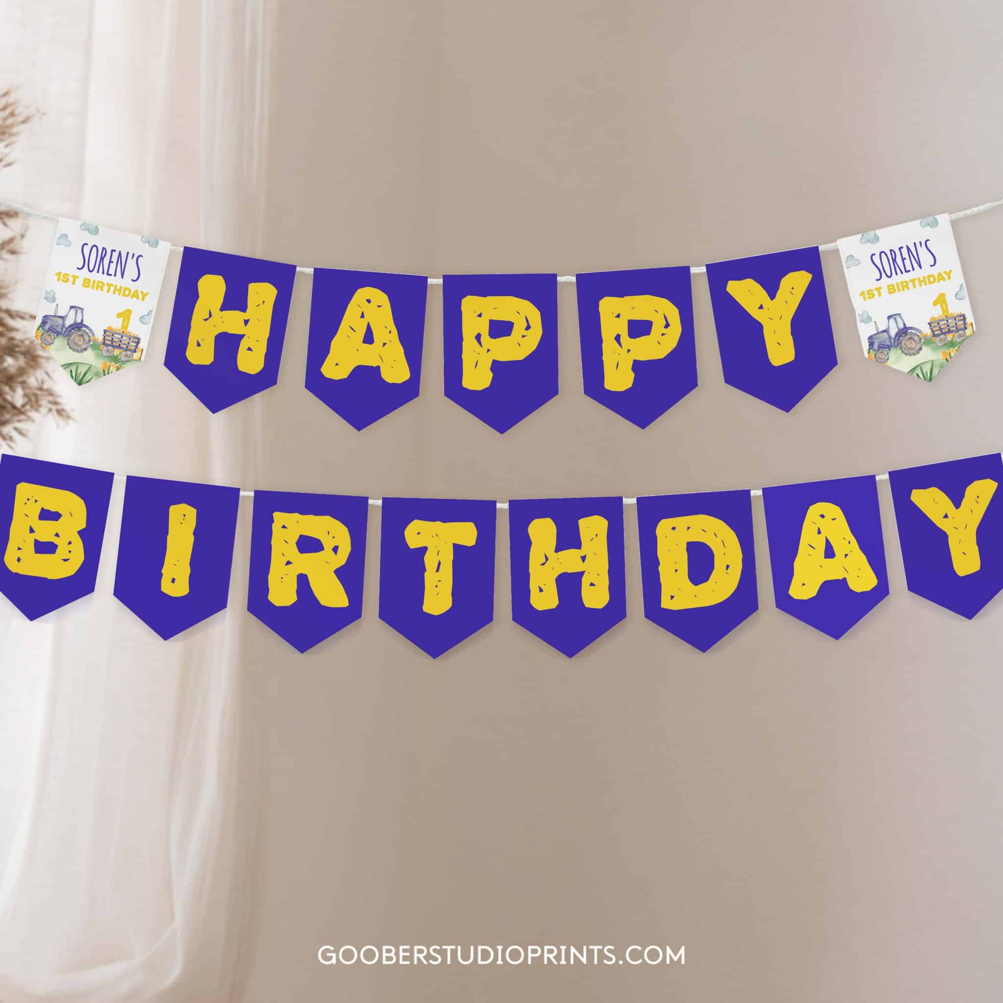 Tractor Birthday Party Banner - Goober Studio Prints
