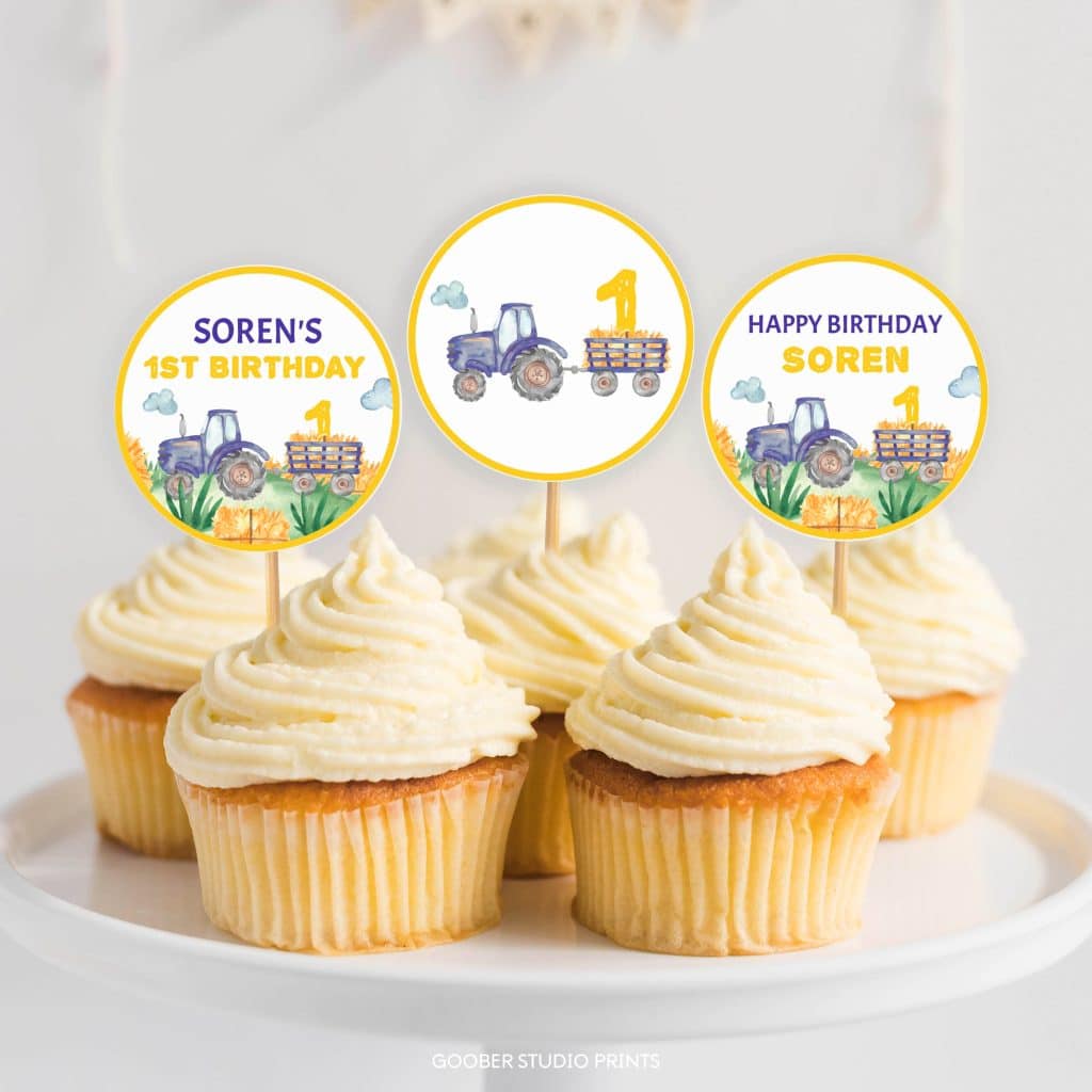 Tractor Birthday Party Cupcake Toppers - Goober Studio Prints