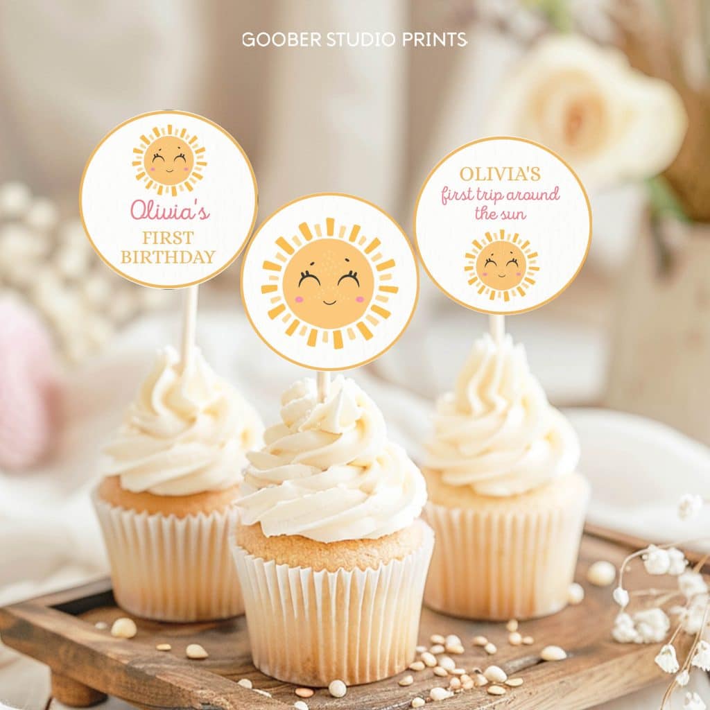 First Trip Around The Sun Birthday Cupcake Toppers - Goober Studio Prints