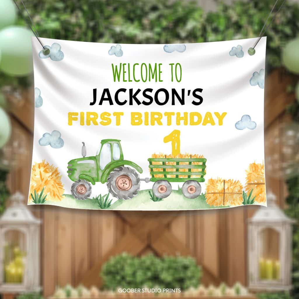 Tractor Birthday Party Backdrop - Goober Studio Prints