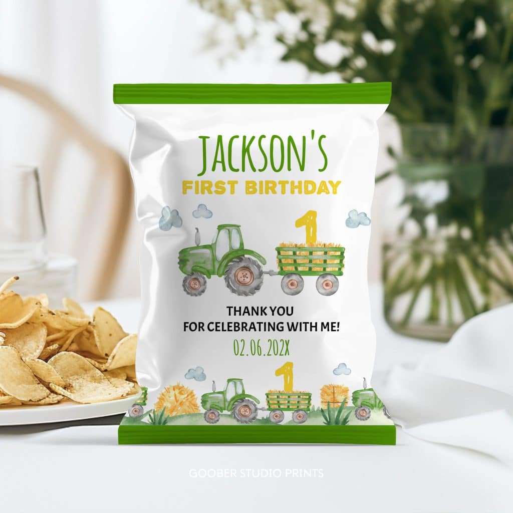 Tractor Birthday Party Chip Bags - Goober Studio Prints