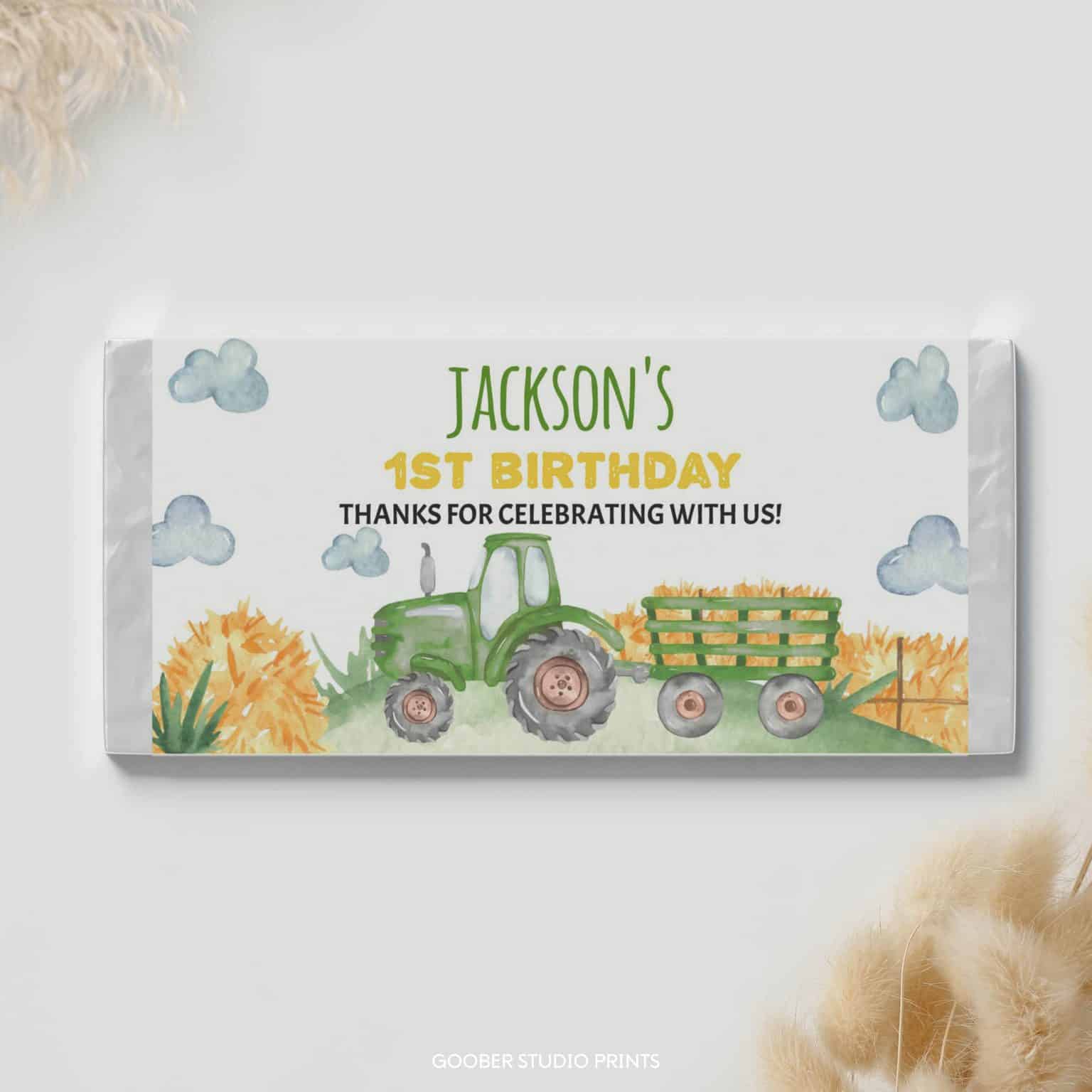 Tractor Birthday Party Chocolate Bar Wrappers - Goober Studio Prints