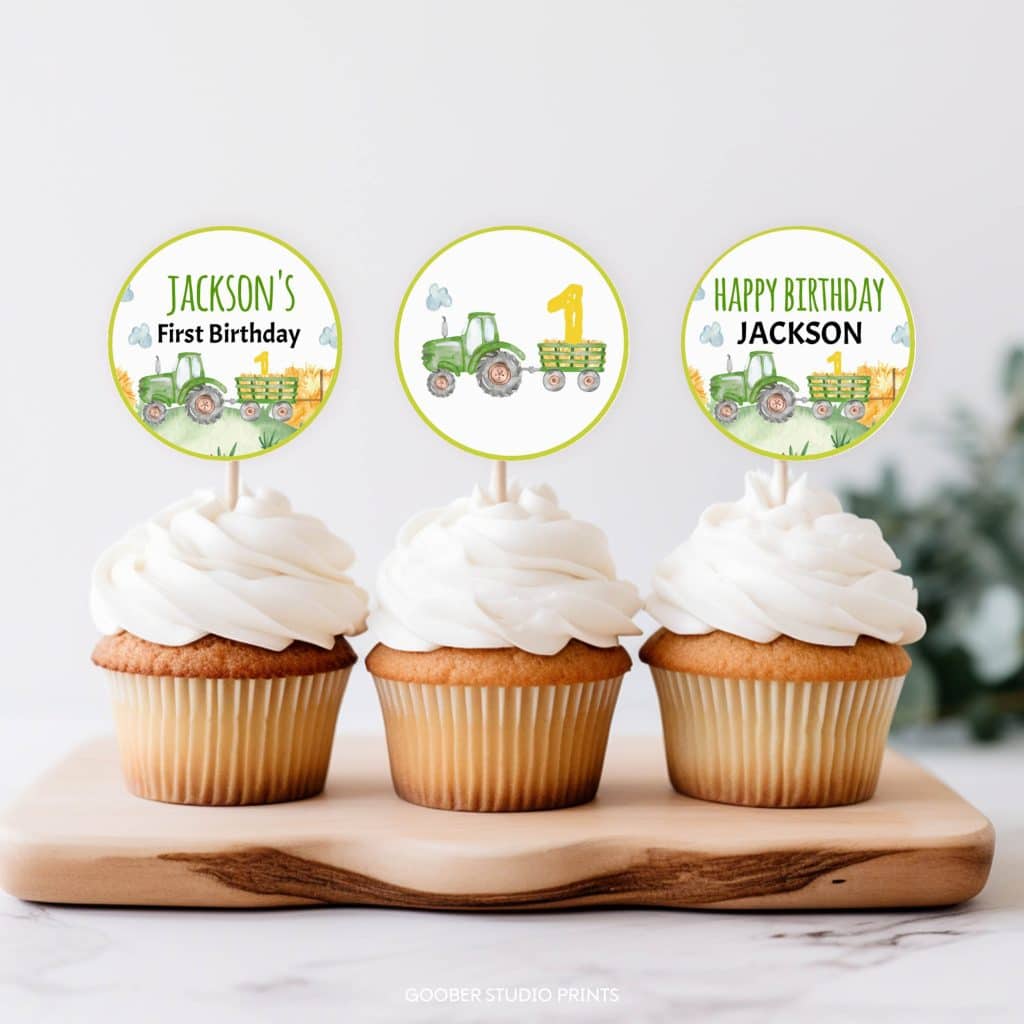 Tractor Birthday Party Cupcake Toppers - Goober Studio Prints
