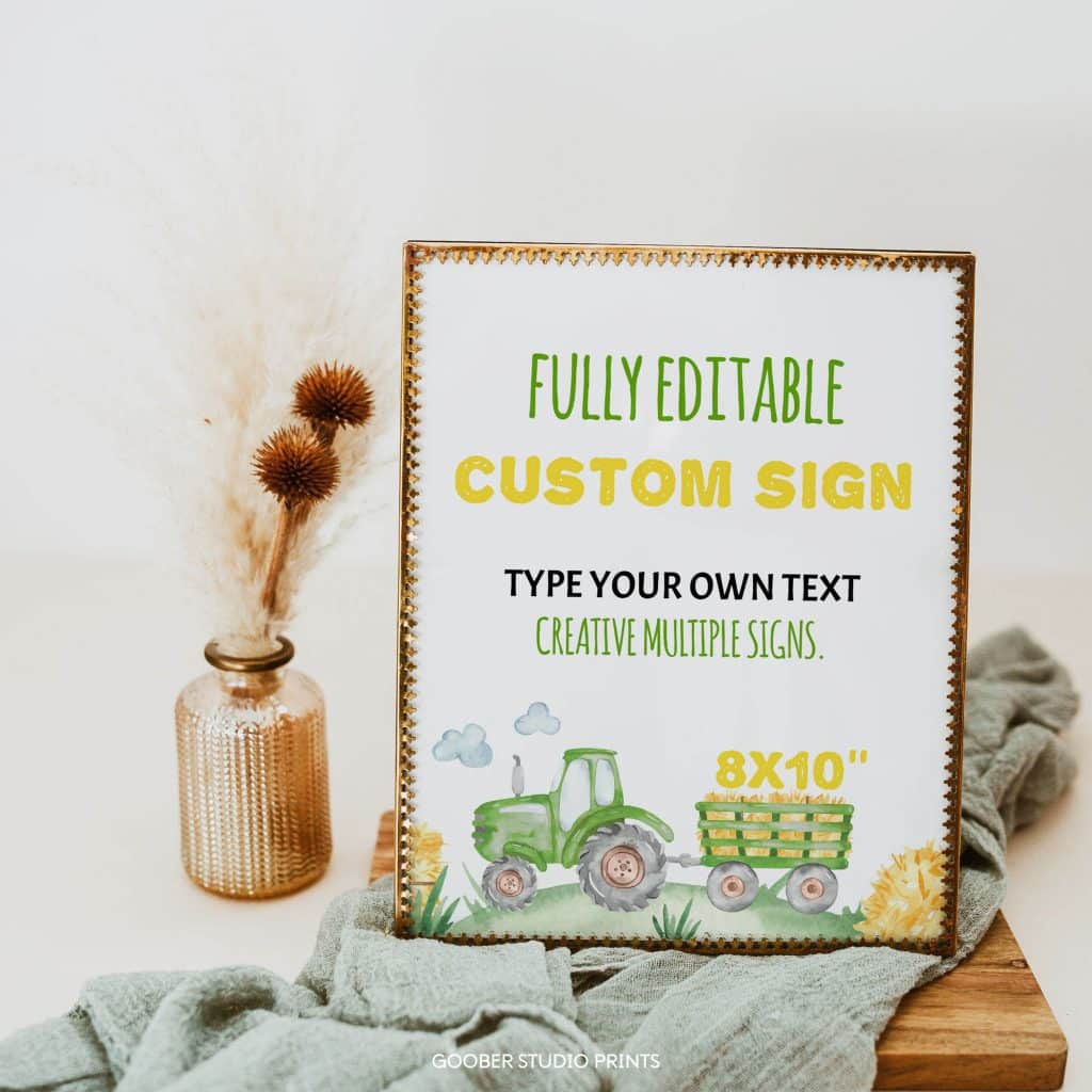 Tractor Birthday Party Custom Sign - Goober Studio Prints