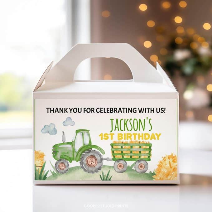 Tractor Birthday Party Gable Box Label - Goober Studio Prints