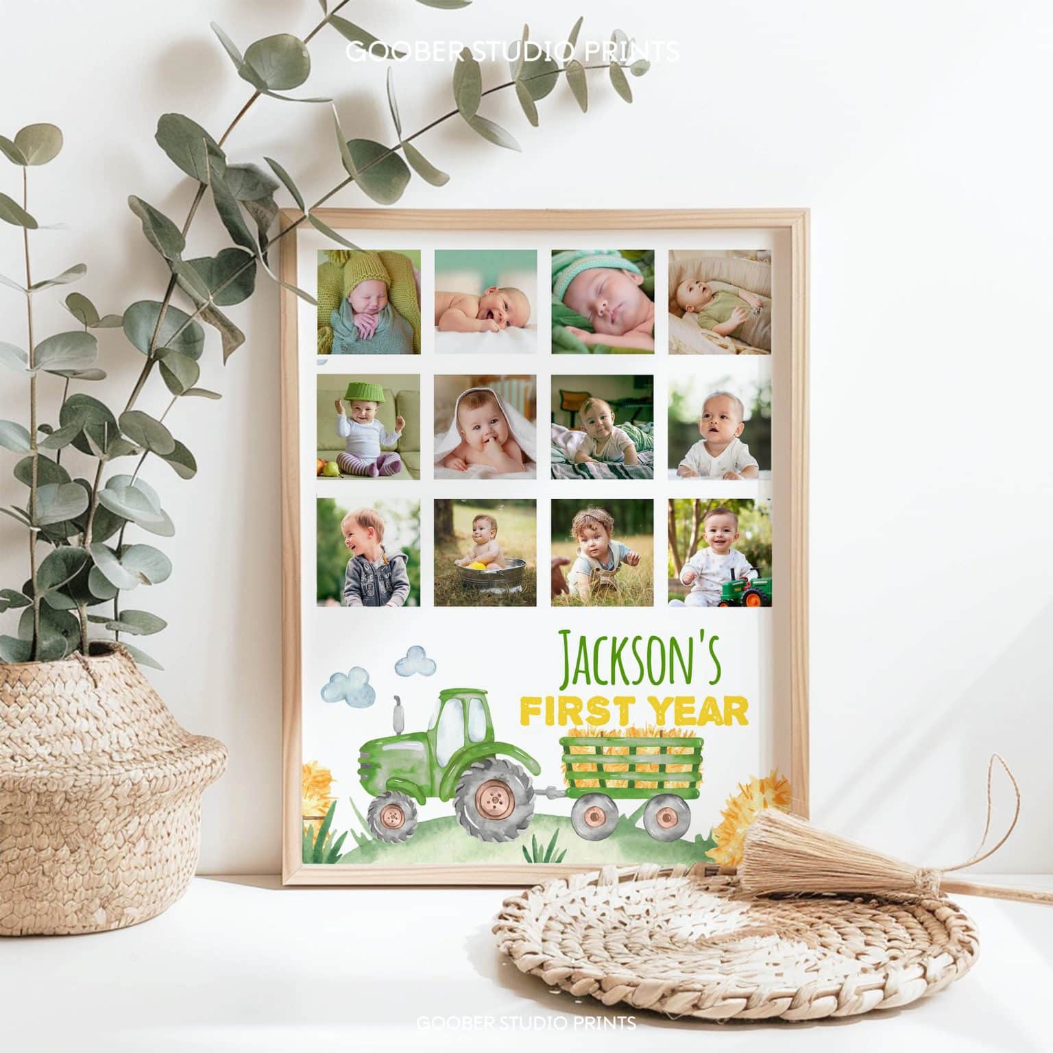 Tractor Birthday Milestone Photo Collage - Goober Studio Prints