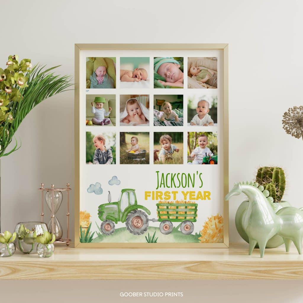 Tractor Birthday Milestone Photo Collage - Goober Studio Prints