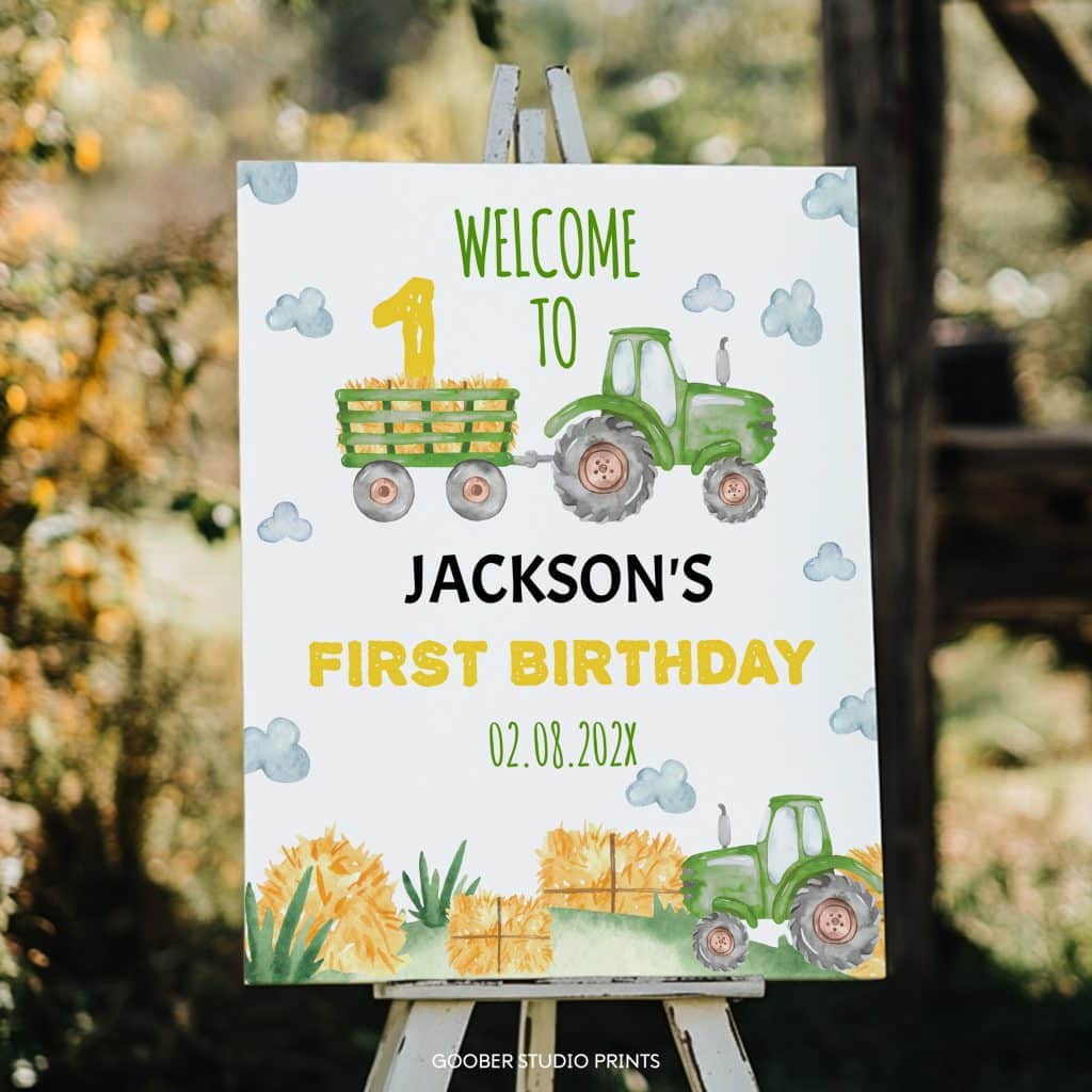 Tractor Birthday Party Welcome Sign - Goober Studio Prints