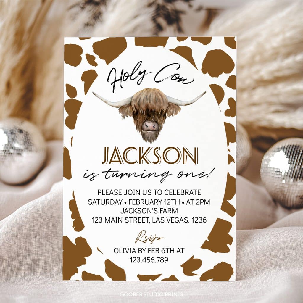 Highland Cow Birthday Invitation - Goober Studio Prints