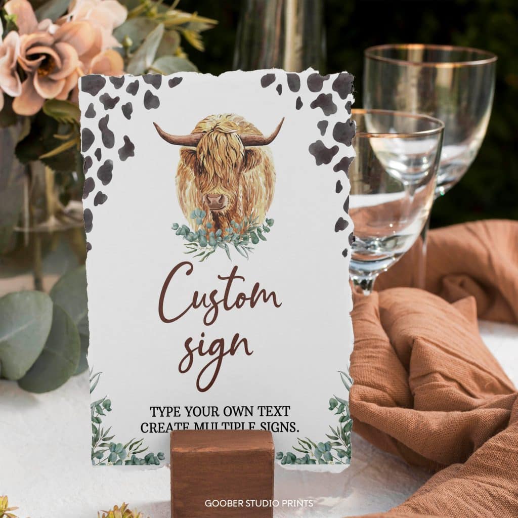 Highland Cow Birthday Custom Table Sign - Goober Studio Prints