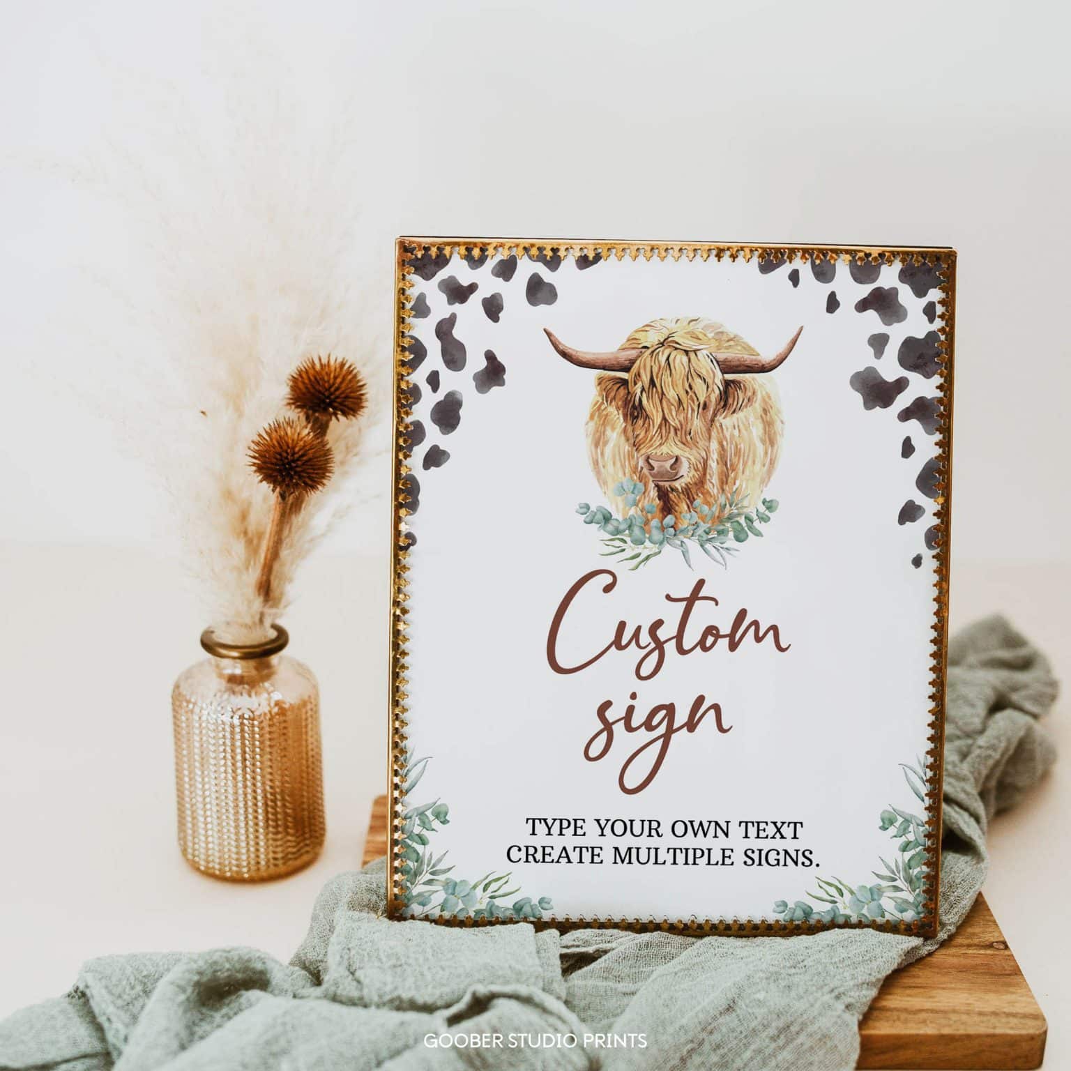 Highland Cow Birthday Custom Table Sign - Goober Studio Prints