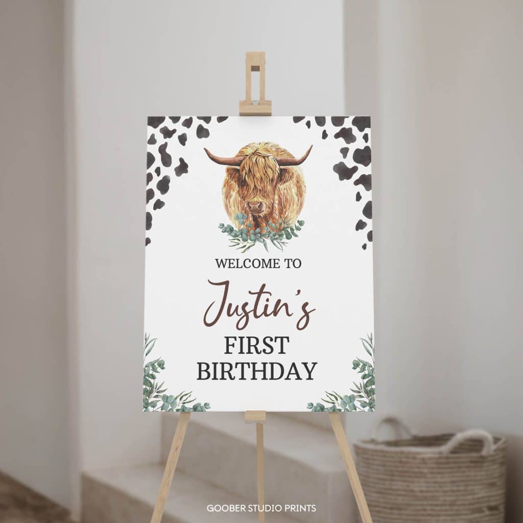 Highland Cow Birthday Welcome Sign - Goober Studio Prints