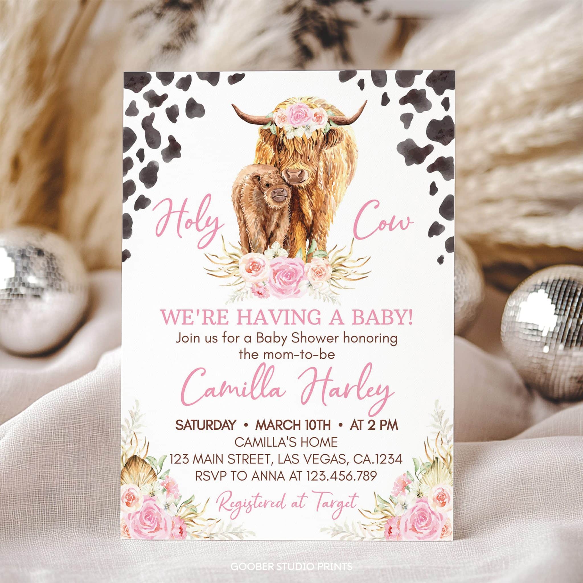 Highland Cow Baby Shower Invitation - Goober Studio Prints
