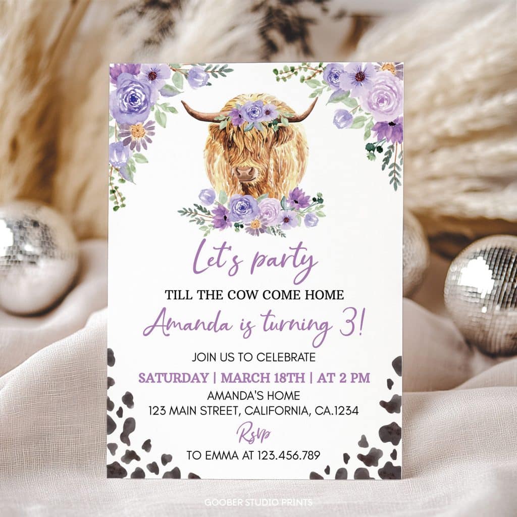 Highland Cow Birthday Party Invitation - Goober Studio Prints