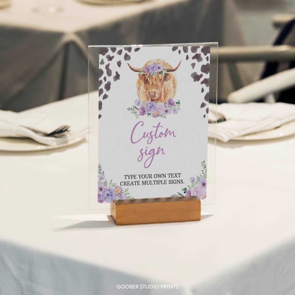 Highland Cow Birthday Custom Table Sign - Goober Studio Prints